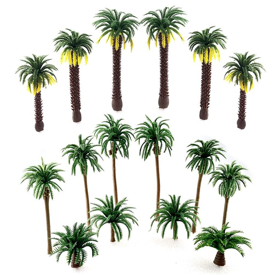 16 Pieces Plastic Model Tropical Coconut Palm Tree for Model Train ...