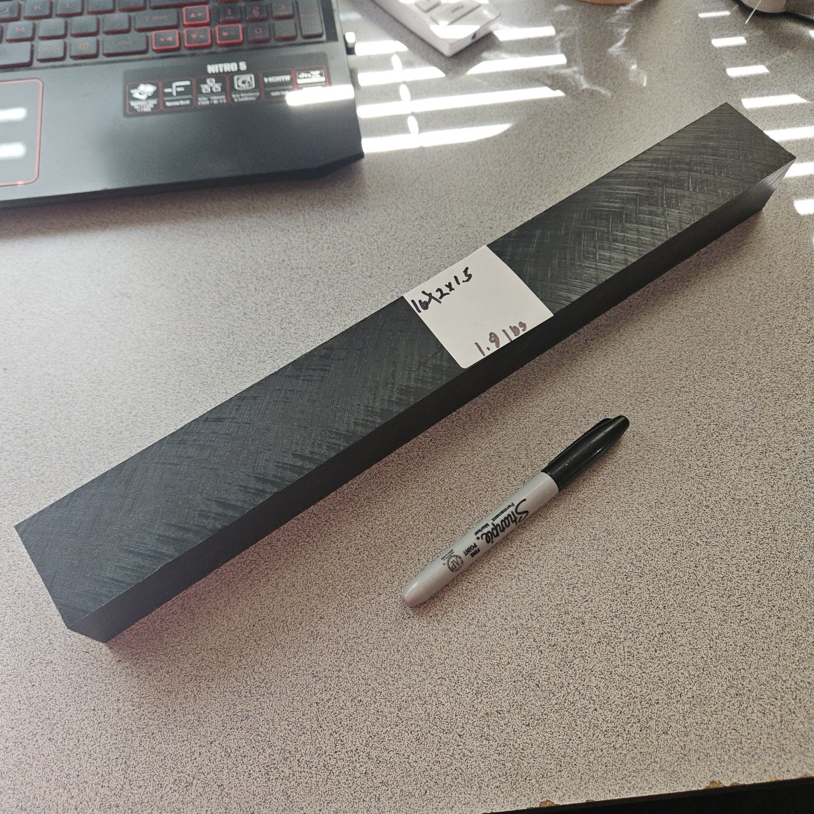 16x2x1.5 Polystone / UHMW Block, Machinable Plastic Black CNC 1.8 Lbs ...