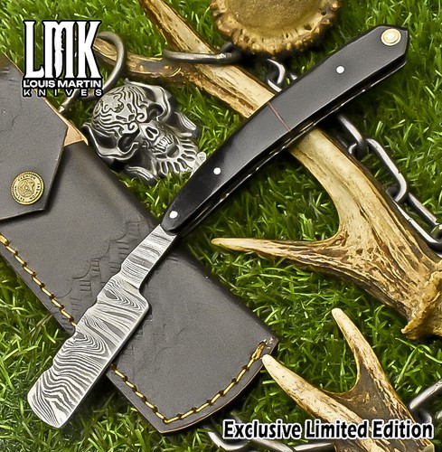 LMK Razor Knife Twist Damascus Bull Horn | eBay