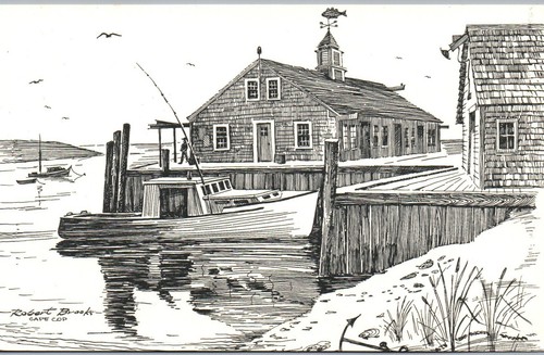 Cape Cod MA - Fish Pier Robert Brooks Drawing Massachusetts Postcard | eBay