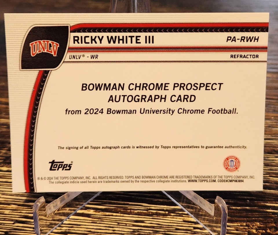 2024 Bowman Chrome University Refractor Autograph Auto Ricky White III ...