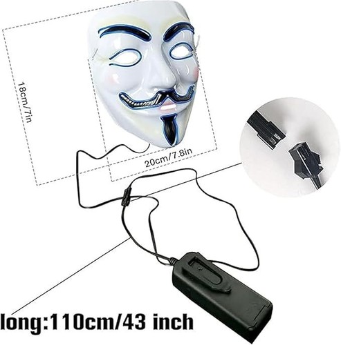 Light Up Anonymous mask Guy LED Halloween Cosplay Vendetta Hacker ...