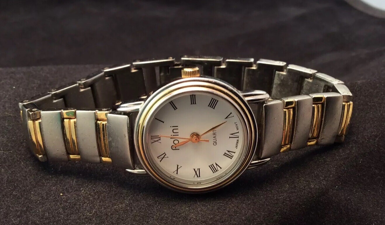 Nice Polini Quartz Ladies Brushed Silver with Gold Trim Quartz Watch ...