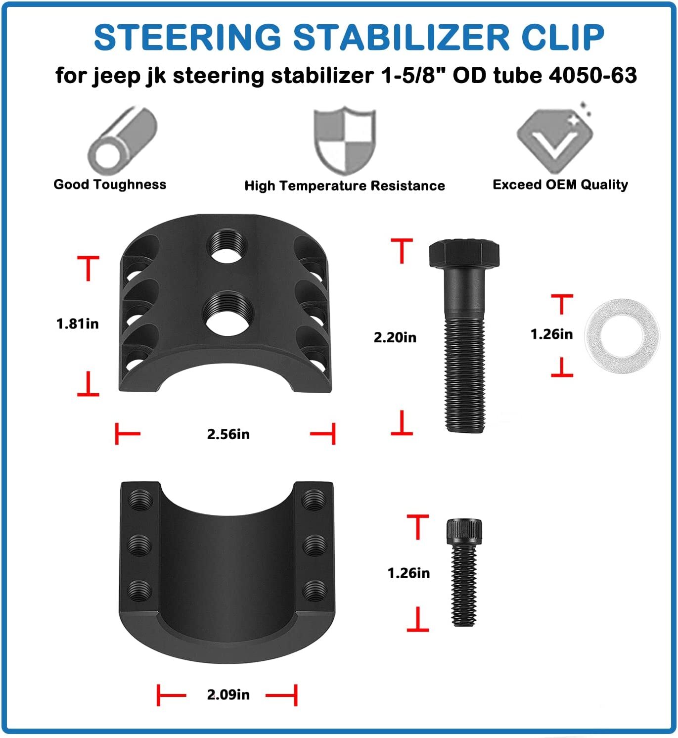 4050-63 Steering Stabilizer Clamp for 1-5/8" OD Tie Rod Jeep Wrangler ...