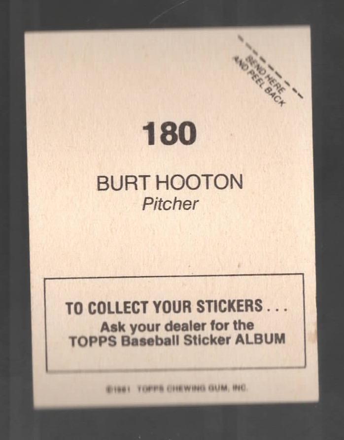 1981 Topps Stickers Burt Hooton Los Angeles Dodgers #180 Excellent | eBay