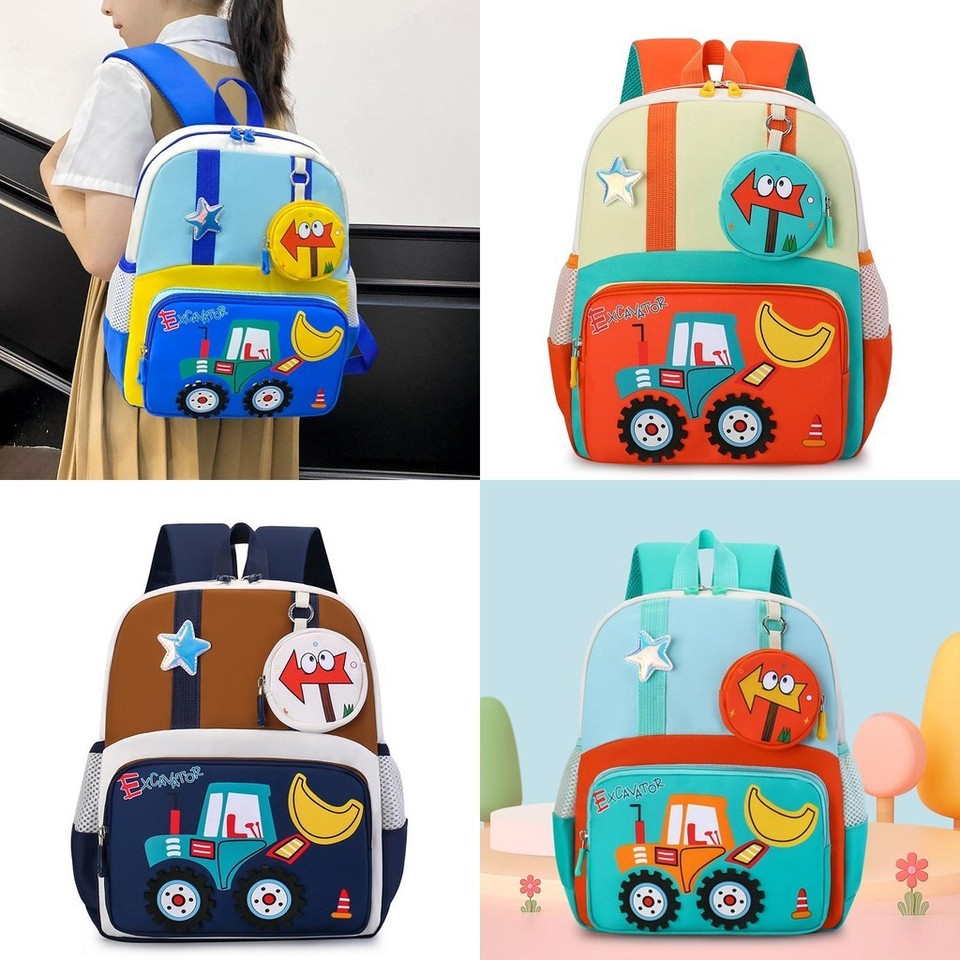 Childrens Nylon School Bapa With Cartoon Car Prints And Star Decor For ...