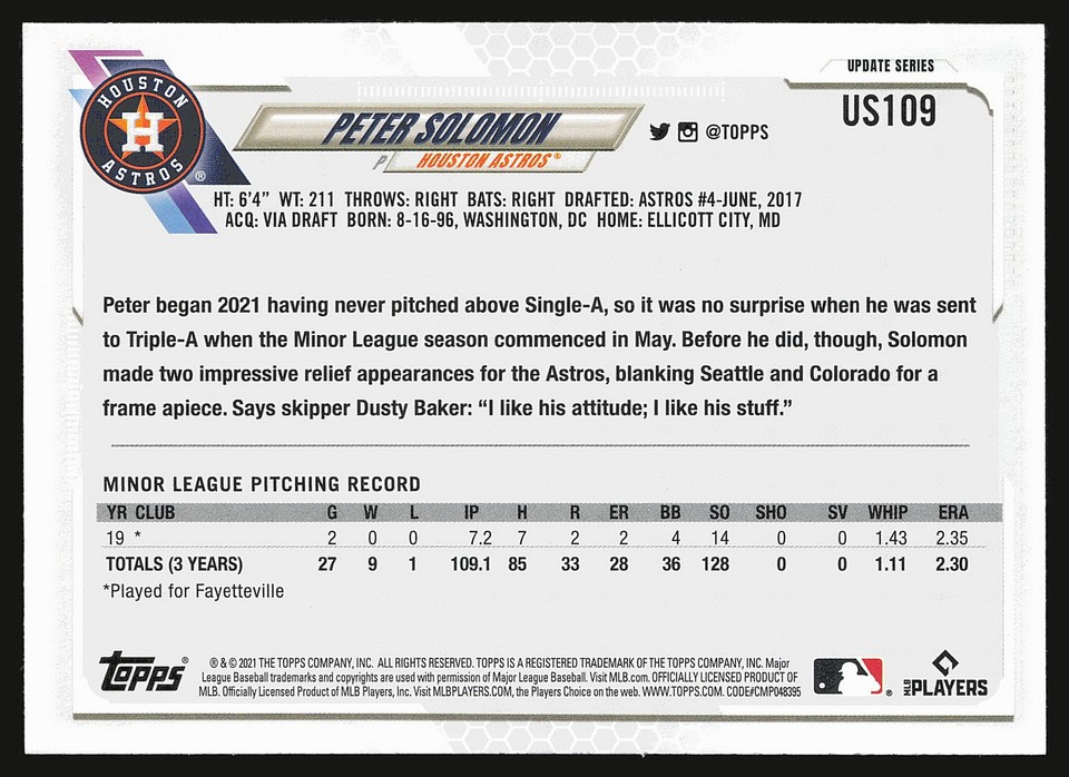 2021 Topps Update #US109 Peter Solomon RC | eBay