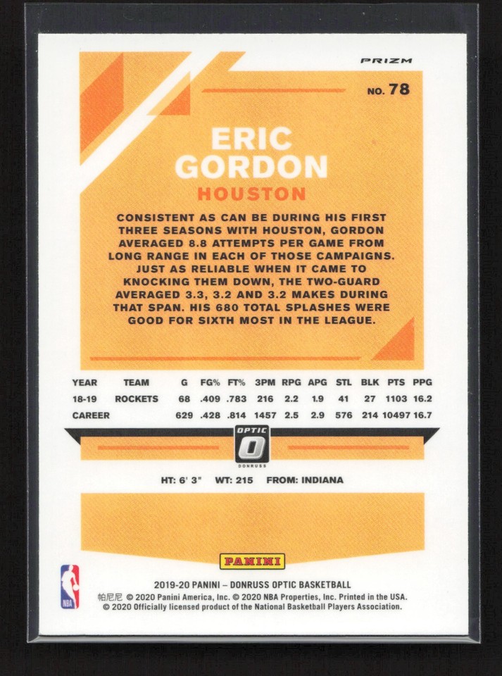 2019-20 Donruss Optic Pink Hyper Prizm Eric Gordon #78 Houston Rockets ...