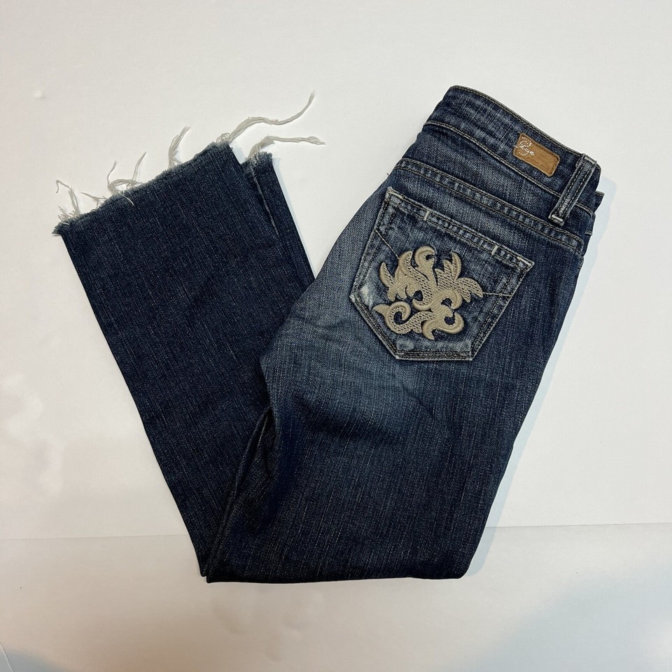 Women's Paige Hollywood Hills Embroidered Pockets Distressed Cropped 26 ...
