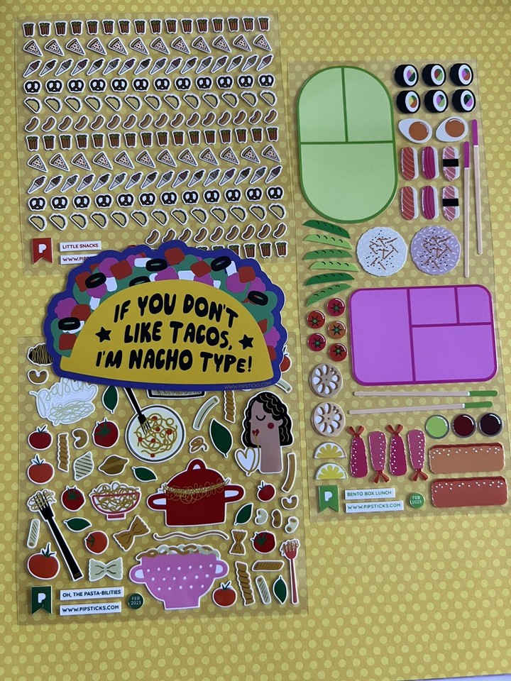 PIPSTICKS 4 Sheets Pro Pack Sticker Sheets Feb 2023 Sushi Food Tacos ...
