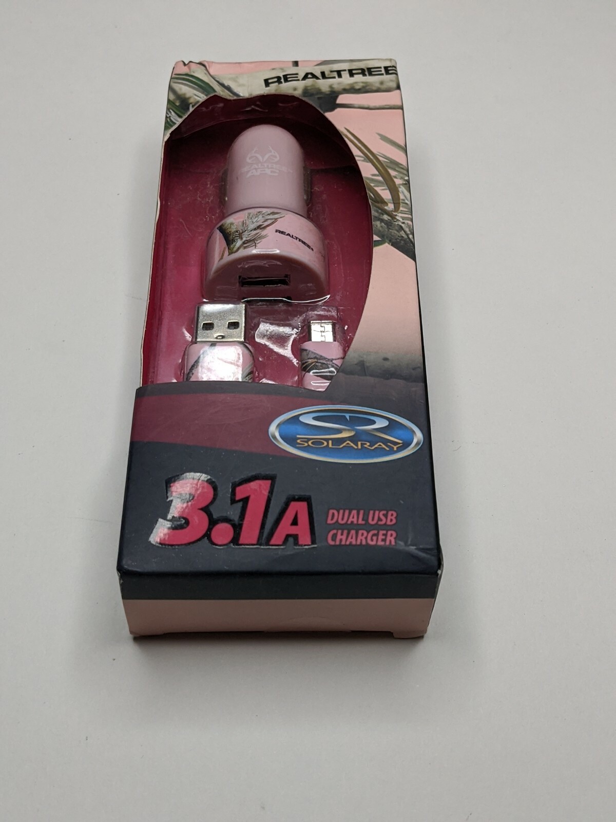 RealTree Solaray 3.1A Dual USB 12V Car Charger Pink Camo Micro USB ...