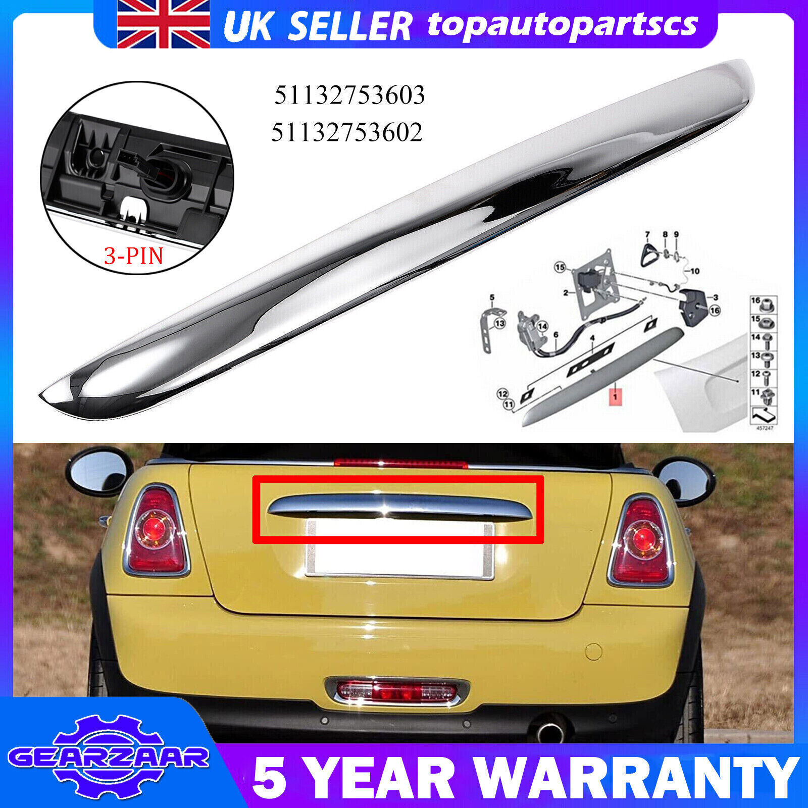 Chrome Tailgate Grab Handle 7151140 For Mini Cooper R55 R56 R57 R58 R59 ...