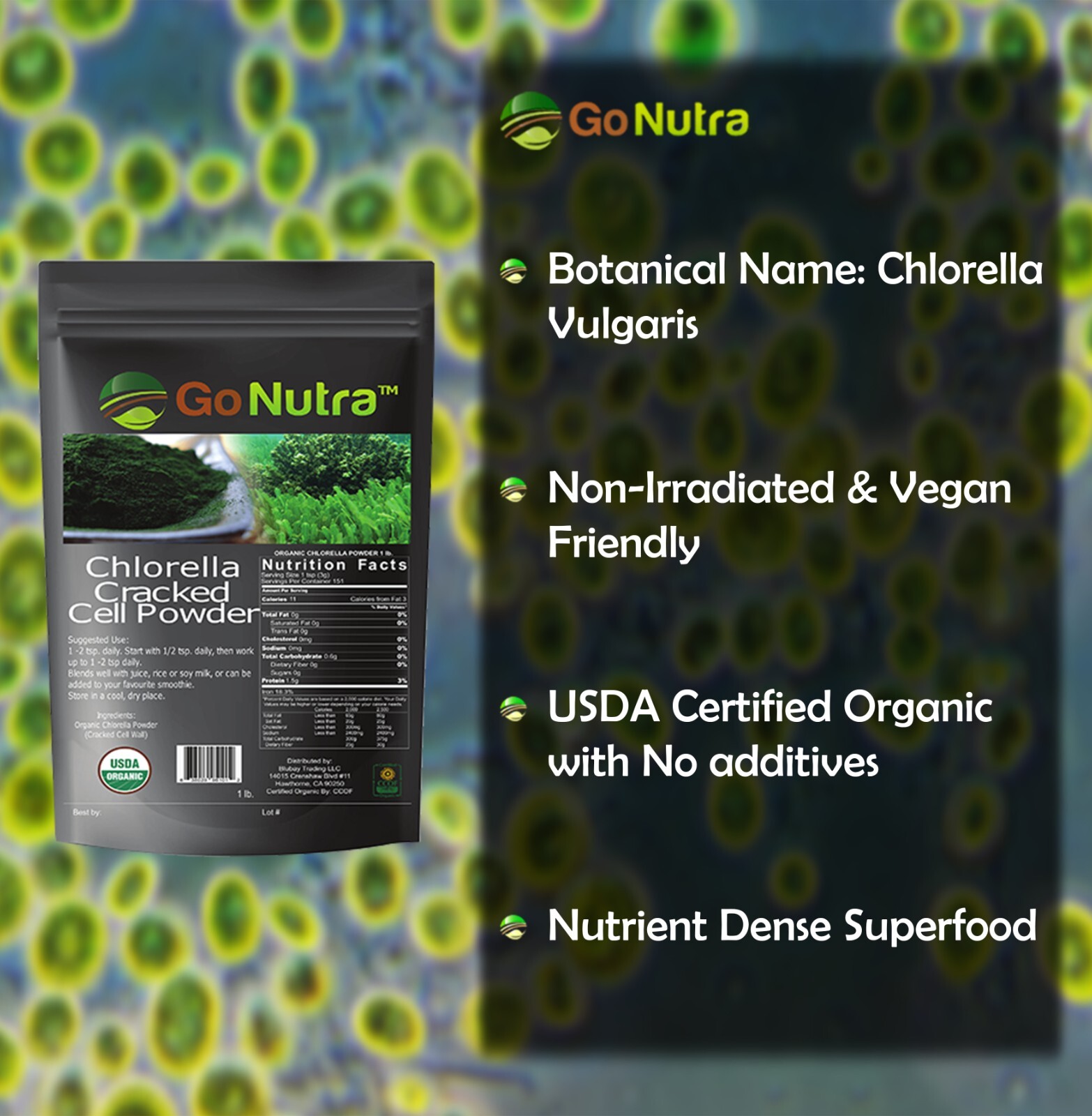 Chlorella Cracked Cell Powder 4 oz | Organic Superfood Algae | Go Nutra ...