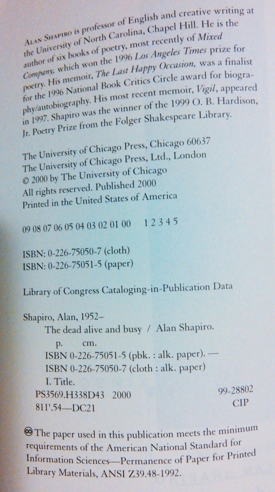 The Dead Alive and Busy Signed by Alan Shapiro Author (Phoenix Poets ...