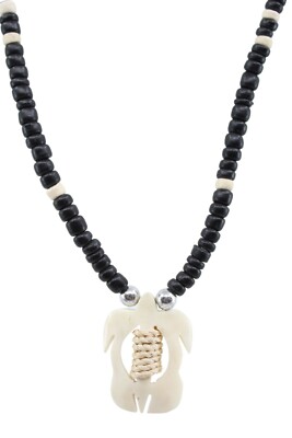 Coconut Shell Necklace with Hawaiian Turtle - 18", Black & Beige ...