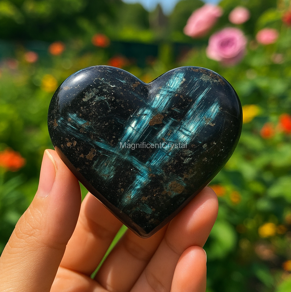 Natural Arfvedsonite Stone Heart Black Flashy Crystal Home Decor ...