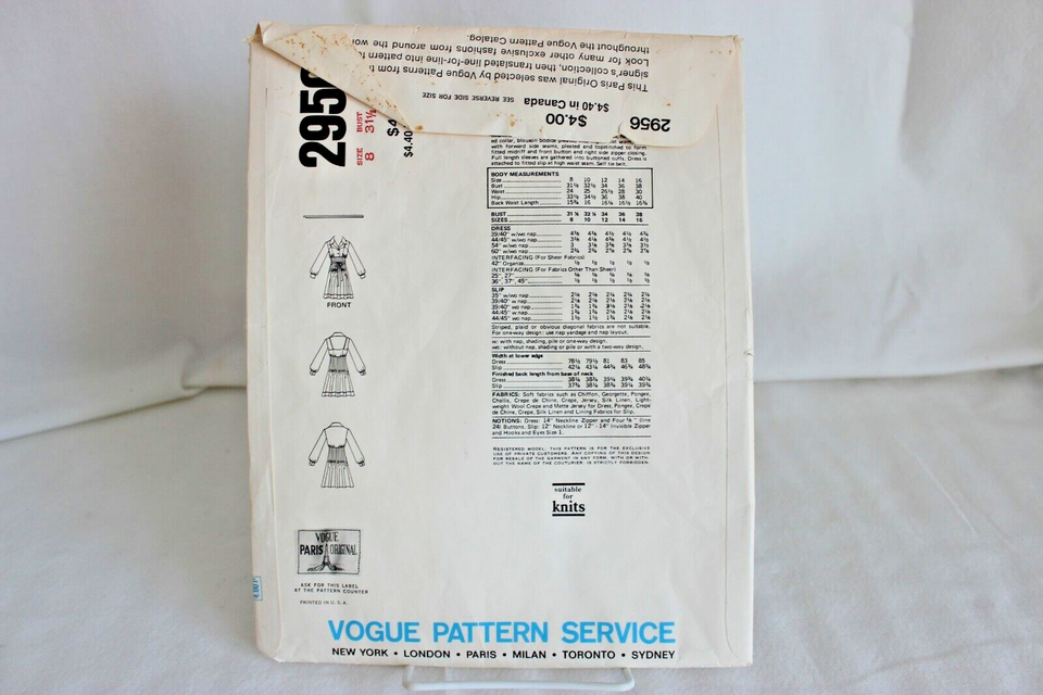 Vintage Vogue Paris Original Christian Dior Sewing Pattern 2956 Size 8 ...