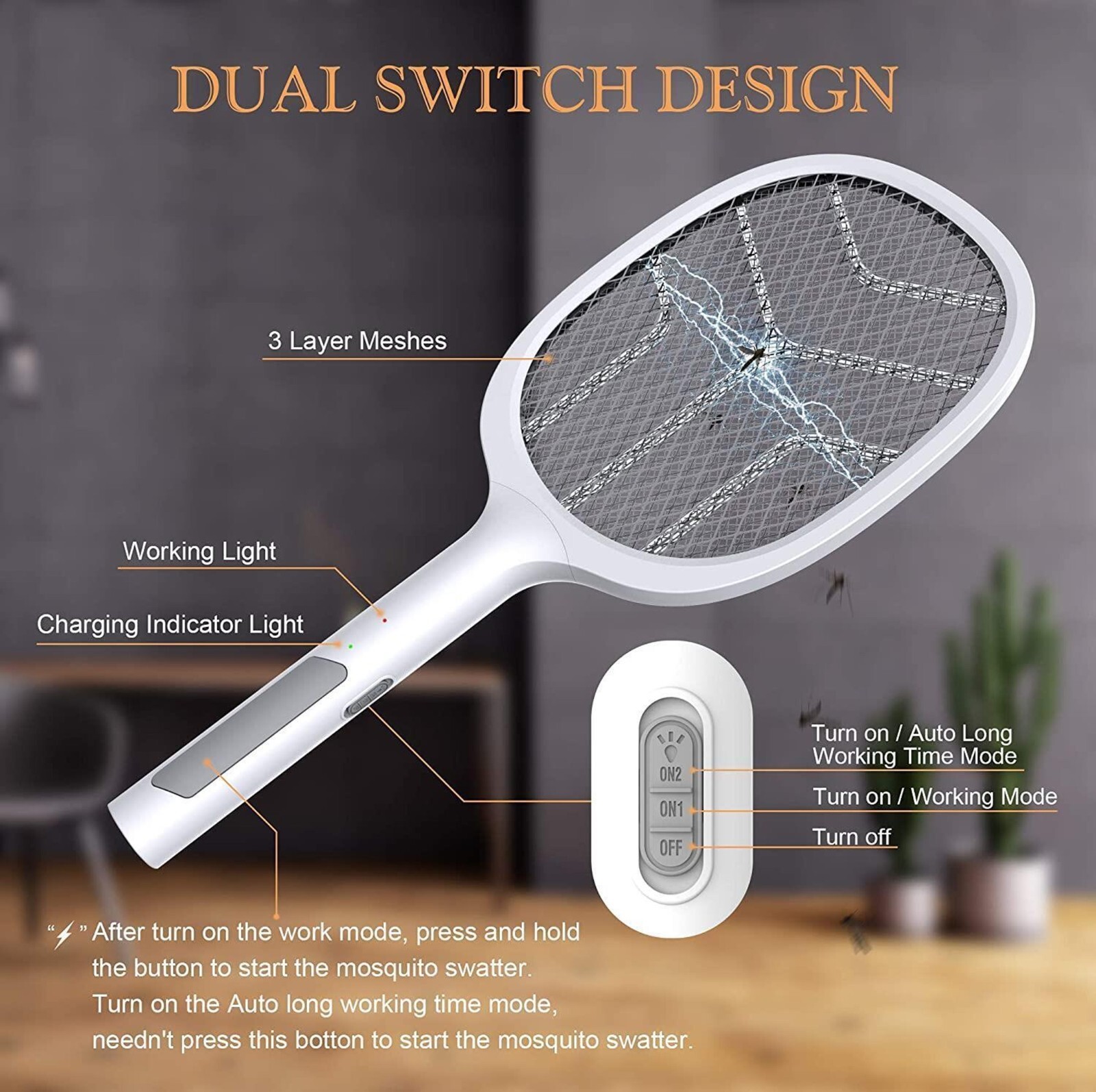 Bug Zapper Racket Fly Killer Electric Wasp Mosquito Insect Pest Swatter ...