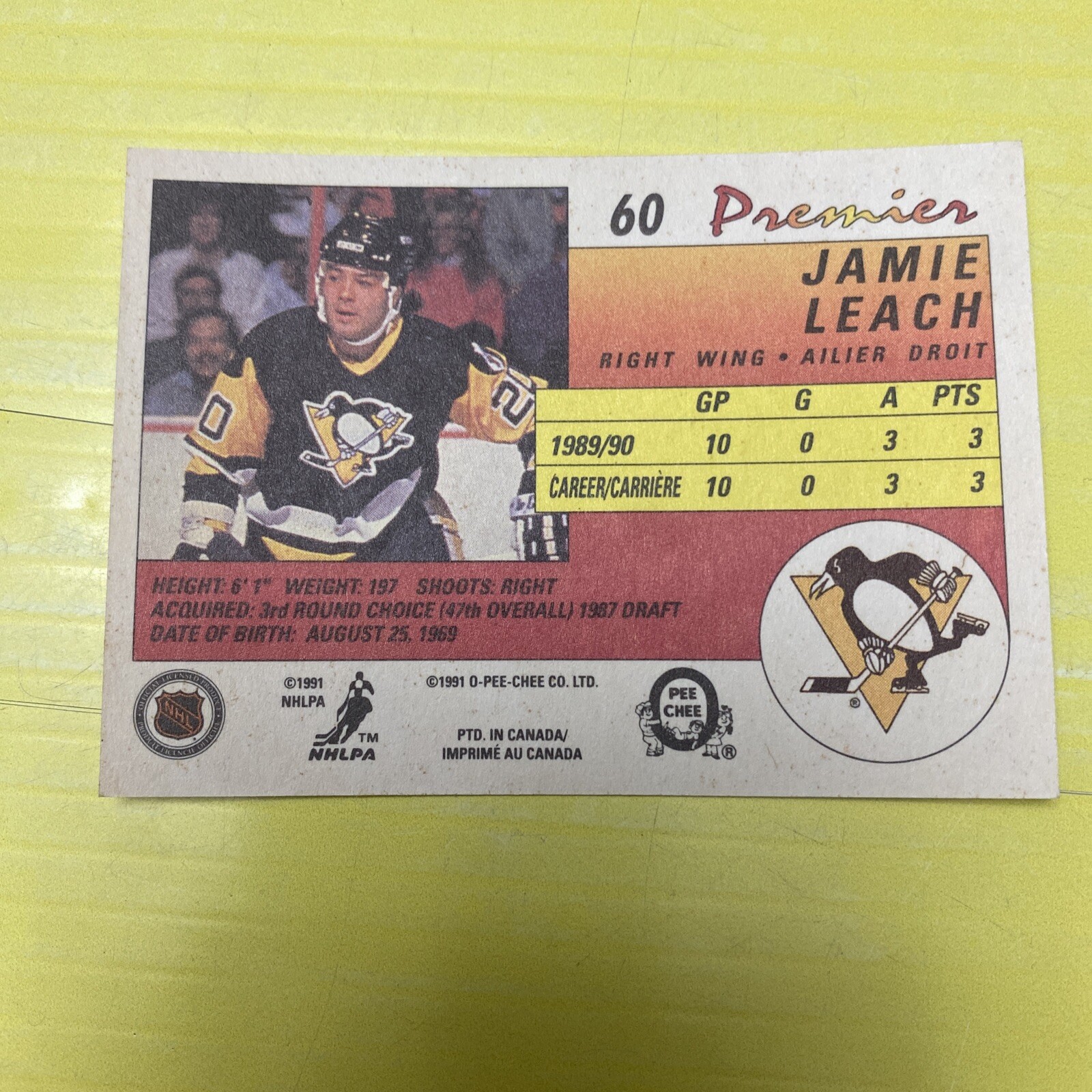 Jamie Leach - #60 O-pee-cheev. 1991 - Carte de hockey | eBay