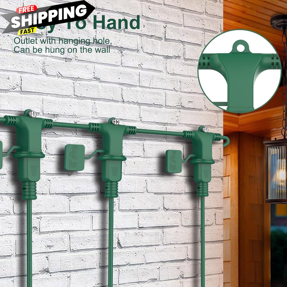 25FT Long Green Extension Cord 3 Outlets for Christmas Inflatables Blow ...