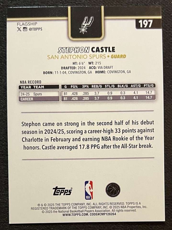 2025-26 Topps Black Friday Stephon Castle Blackout SP #197 San Antonio ...