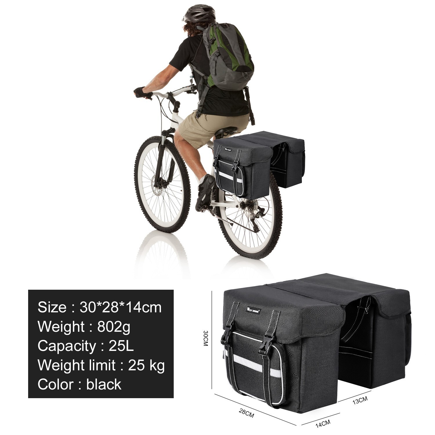 WEST BIKING Bicycle Double Pannier Bag Waterproof MTB Bike Rack Pack ...