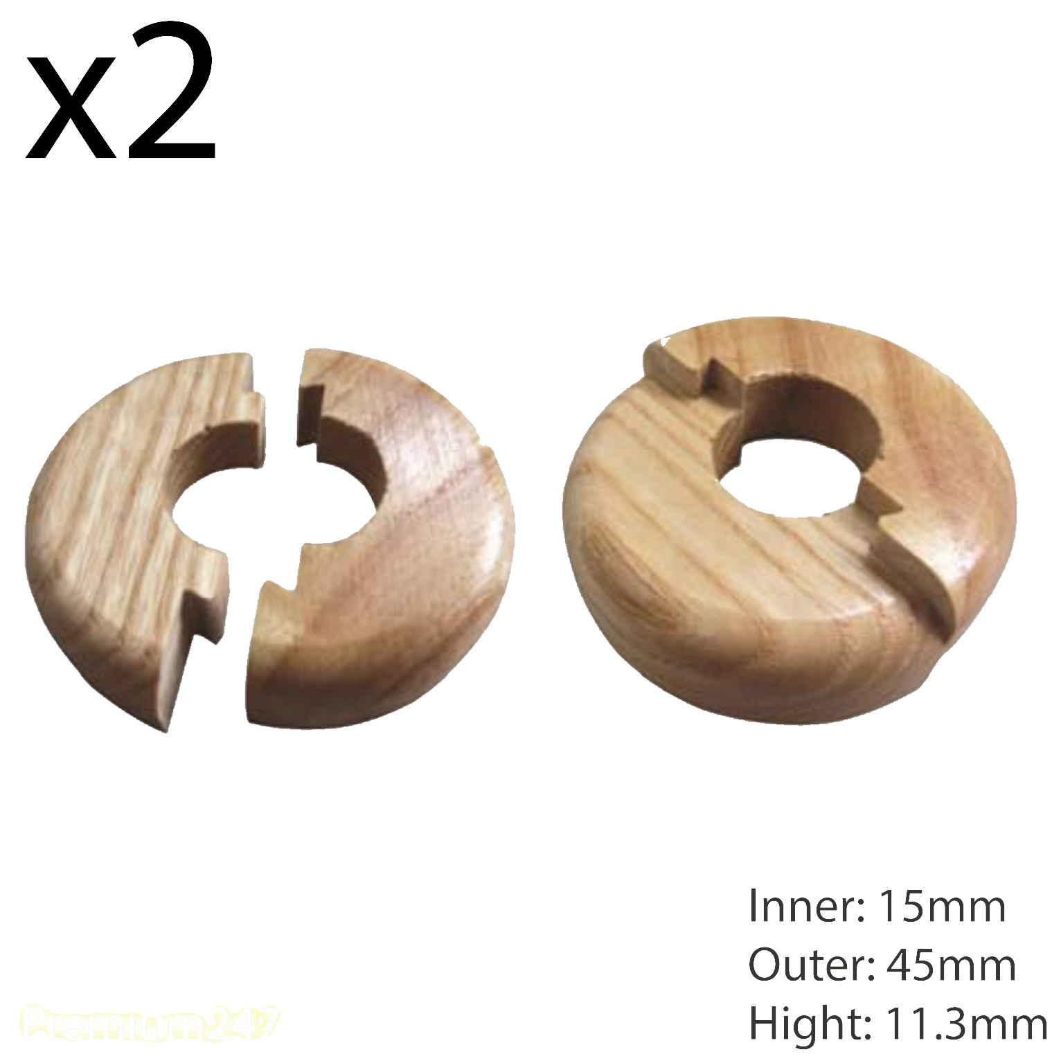2x 15mm Solid Oak Colour Wooden Wood Radiator Pipe Collars Cover Floor ...