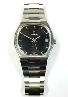 Vintage Zenith Automatic 17 Jewels 35mm Black Dial Stainless Steel Men ...
