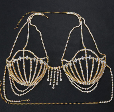 Rhinestone Chest Tassel Bra Chain Lingerie Chain Crystal Bikini Body ...