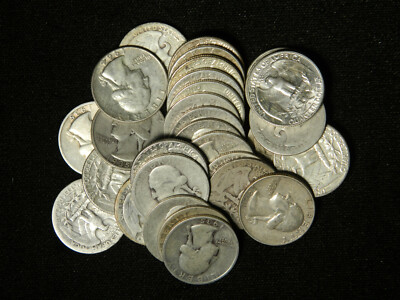 Lot of 10 Washington Quarters w/ Full Dates 1932-1964 90% Silver ~ Old ...