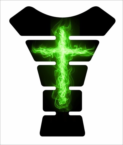 Flaming Fire Cross Jesus God Motorcycle Green Tank Pad 3D Gel Sticker ...