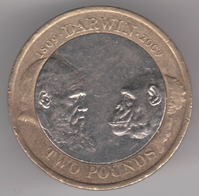 United Kingdom £2 Pounds 2009 Copper-nickel Brass Coin - Charles Darwin ...