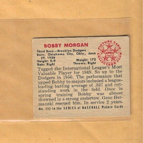1950 BOWMAN #222 BOBBY MORGAN NO COPYRIGHT VG+ CHEAP! | eBay