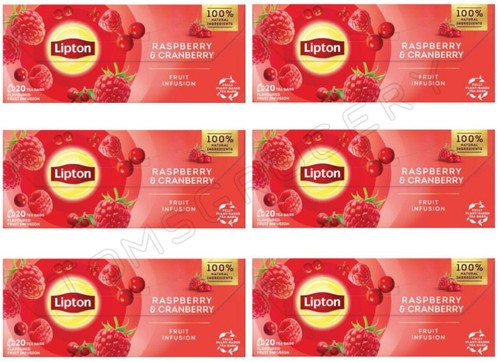 6 x LIPTON RASPBERRY & CRANBERRY Flavor Fruit Infusion Tea Boxes (120 ...