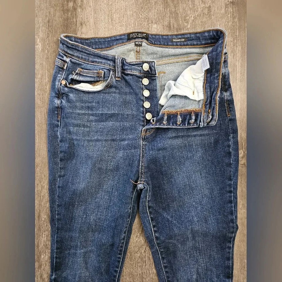 Judy Blue High RISE BUTTON FLY CUT OFF HEM SKINNY JEANS Women Size 15 ...