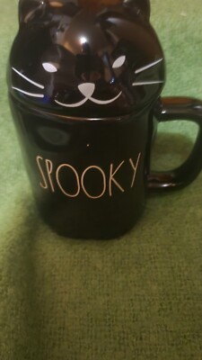 New! Rae Dunn by Magenta SPOOKY Mug with Black Cat Topper Halloween | eBay