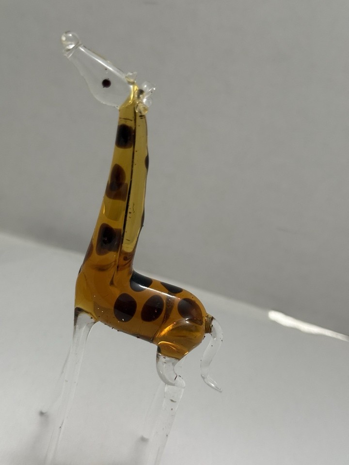 Hand Blown Art Glass Giraffe Figurine Clear & Amber Spotted 4” Tall EUC ...