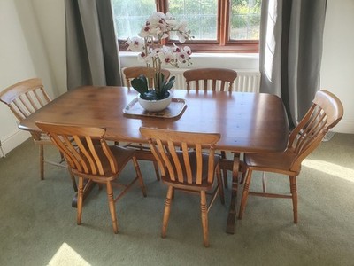 Ercol Refectory Plank Top Dining Table with 6 chairs | eBay UK