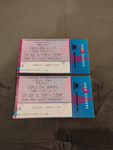 Collin Raye Ticket Stubs - Pair - Fiesta Texas 1999 | eBay