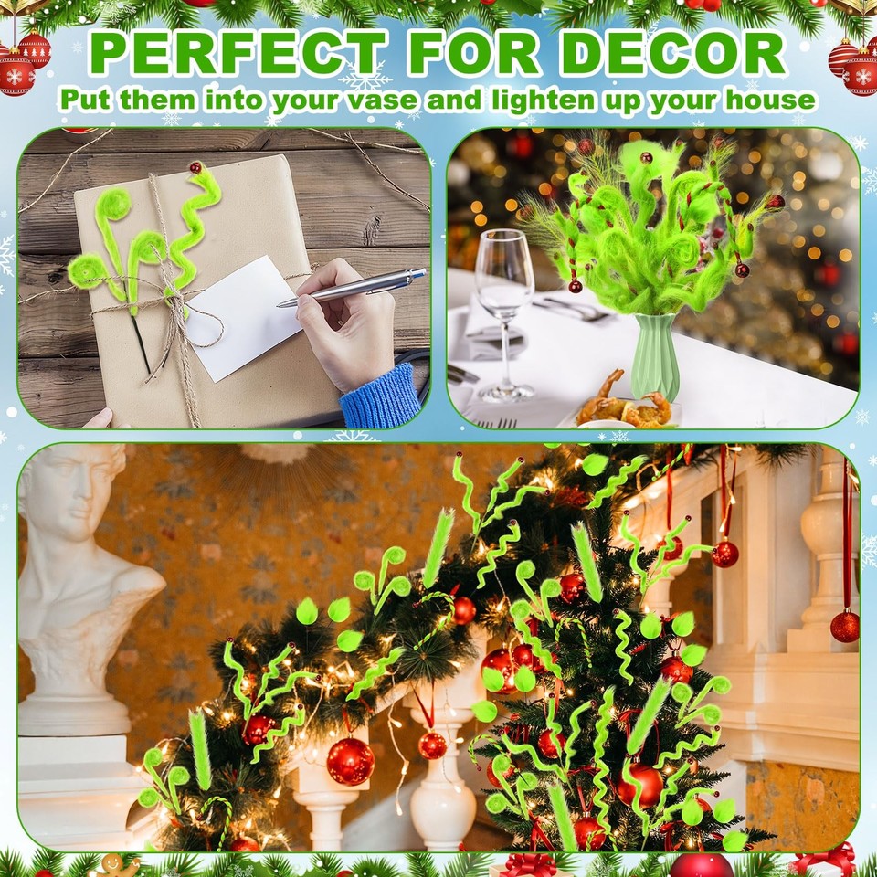 24 Pcs Lime Green Furry Christmas Tree Picks 17 Inch Christmas Tree ...