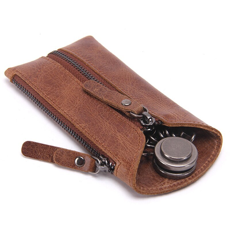 Genuine Leather Car Key Wallet Men Holder Zipper Case Housekeeper Keys ...