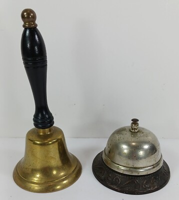 vintage bells desktop bell & wood handle hand held brass dinner bell | eBay