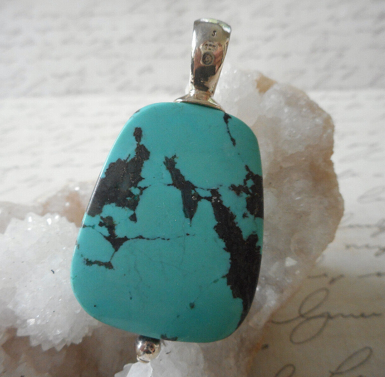 Sterling Silver Turquoise Dark Matrix Pendant 361908 - Gem