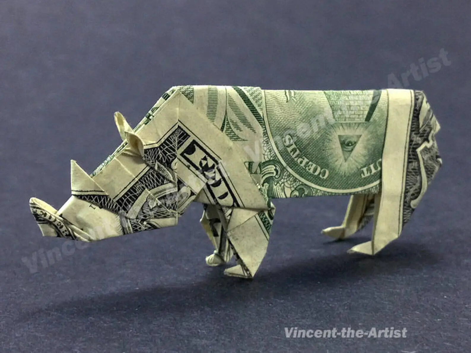 Dollar Origami RHINO Made with REAL MONEY Handmade Cash Art Animal ...