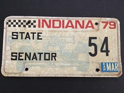 1979 Indiana State Senator License Plate Tag IndyCar Indy Race 54 ...