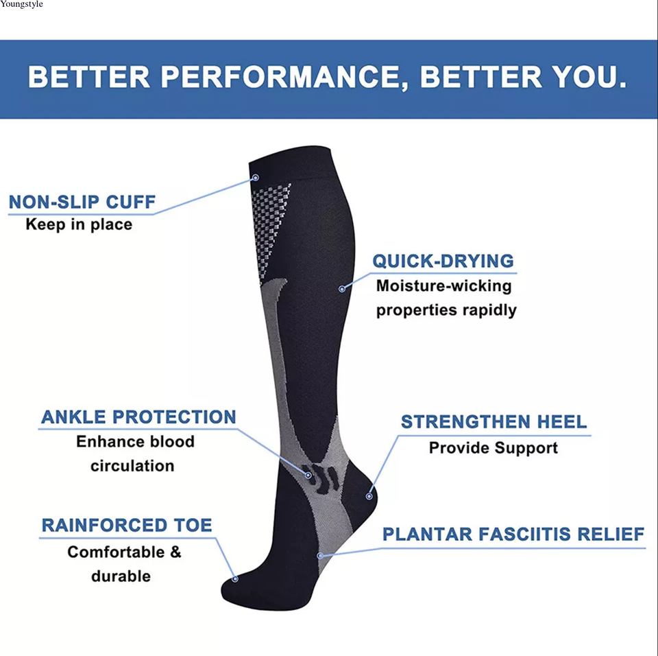 S-7XL Compression Socks 20-30 mmhg Sports Knee High Medical For Running ...