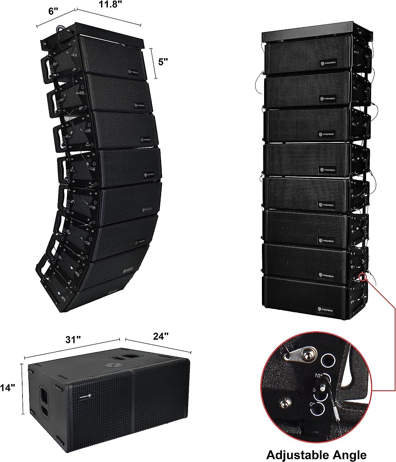 Proreck Venue Set 10000W Stereo/Mono DJ Powered PA Speaker System Combo ...