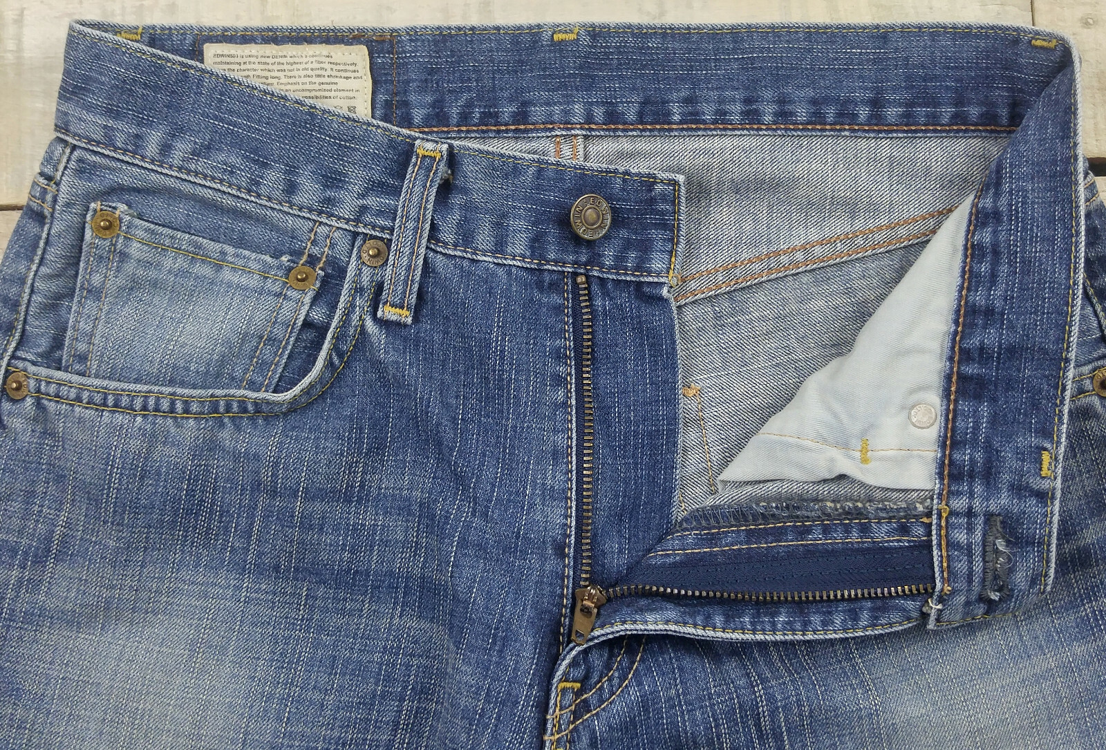 EDWIN 503 Relaxed Straight Distressed Dark Wash Blue Japanese Denim ...