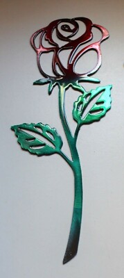 Rose - Metal Wall Art - Red & Green 12" x 5" | eBay