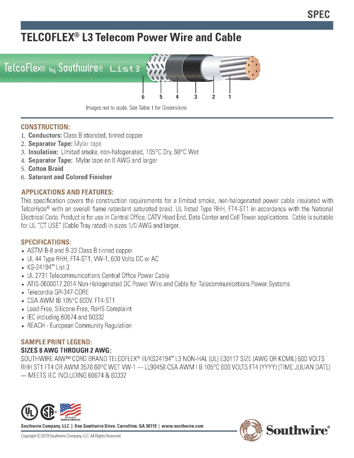 900' 56987901 8 AWG 1c Stranded TC BLK Cotton Braid Unshield Telcoflex ...